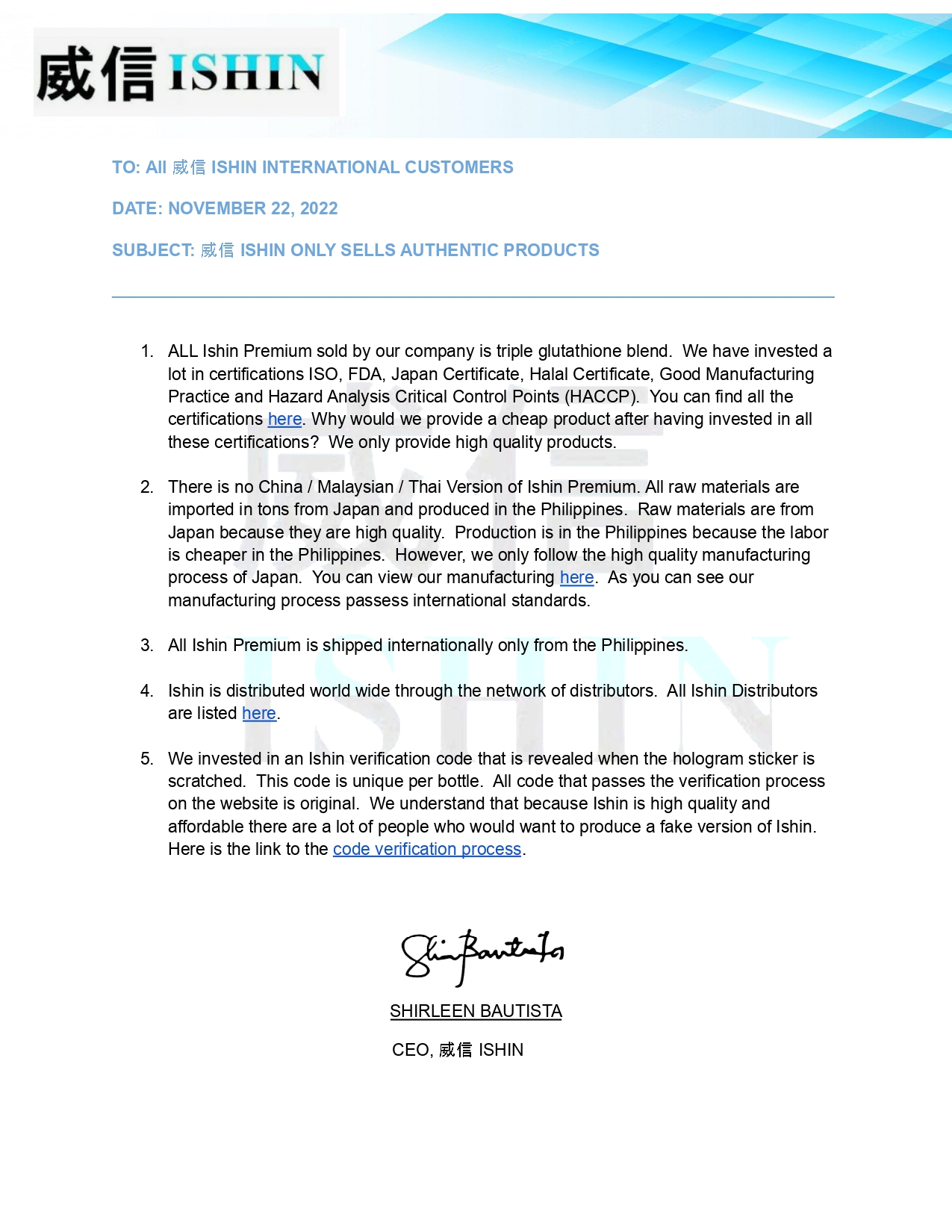 Official Memo - Ishin